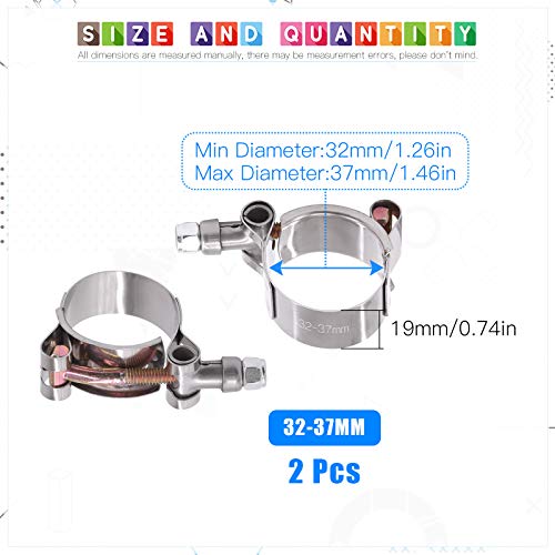 Glarks 2Pcs 32-37mm Stainless Steel T-Bolt Hose Clamps Turbo Intake ...