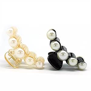 Buy Stripes Plastic Gold And Black Stylish Pearl Hair Clutcher For ...