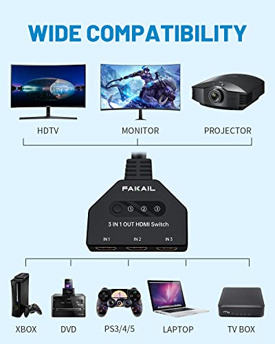 HDMI Switch 3 in 1 Out 4K Multi Port HDMI Switcher FAKAIL 3 Port HDMI ...
