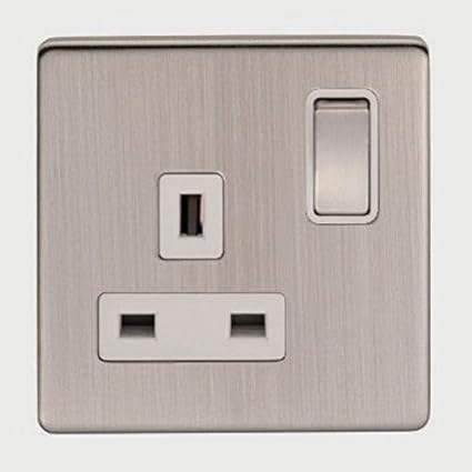 Eurolite, Screwless, Flat Plate, Brushed Nickel, 13 Amp Single Plug ...