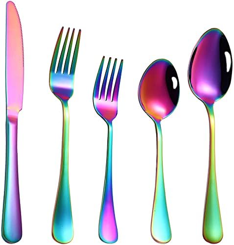 Colorful Silverware Set 20 Piece Service for 4,Stainless Steel Flatware ...
