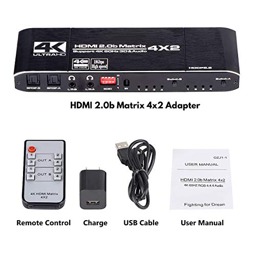 HDMI Matrix 4x2 , 4K HDMI Matrix Switch 4 in 2 Out Switcher Splitter ...
