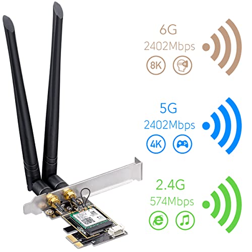 Cudy New AX5400 Wireless WiFi 6E PCIe Card For PC, Bluetooth 5.2, AX210, 5400Mbps WiFi 6E Speed ...