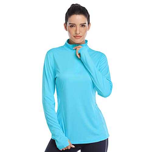 HISKYWIN Womens UPF 50+ Sun Protection Tops Long Sleeve Half-Zip Thumb Hole Outdoor Performance ...