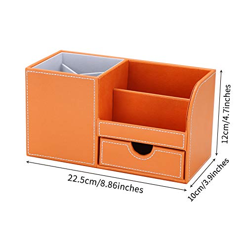 KINGFOM Wooden Struction Leather Multi-function Desk Stationery ...