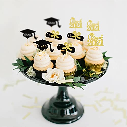 Ercadio 24 Pack Class of 2021 Graduation Cupcake Toppers Glitter Grad ...