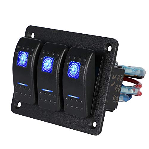 3 Gang Aluminum Rocker Switch Panel - JOYHO 12/24V Waterproof 5 Pin ON ...
