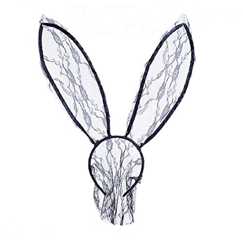 nijuh カチューシャ ヘアアクセサリー コスプレ 仮装 衣装 うさ耳 バニーガール レース ハロウィン パーティー レディース (ブラック ...
