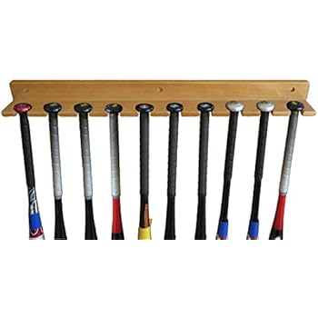 Amazon.com : Natural Wood Large Baseball Bat Rack 6-11 Bats Holder ...