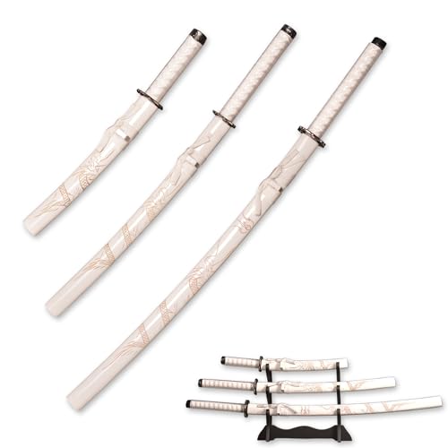 3pc Set Japanese Samurai Sword with Display Stand,Iaido Katana Engraved ...