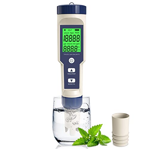 RCYAGO PH Meter, 5 in 1 PH/TDS/EC/Salinity/Temp Meter with ATC, 0.01 ...