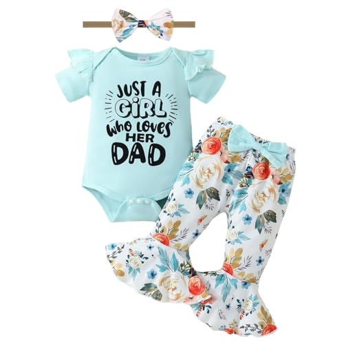 Mikccer Newborn Infant Baby Girl Clothes Ruffle Romper Girl and Flared Pants with Headband Set ...