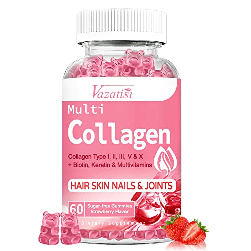 Sugar Free Collagen Gummies for Women Men, 2500mg Collagen with Biotin ...
