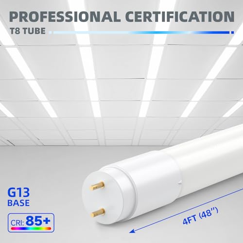 Barrina LED Tube Lights 4FT, T8 Led Bulbs 5000K, Plug & Play Or Ballast Bypass, Fluorescent ...