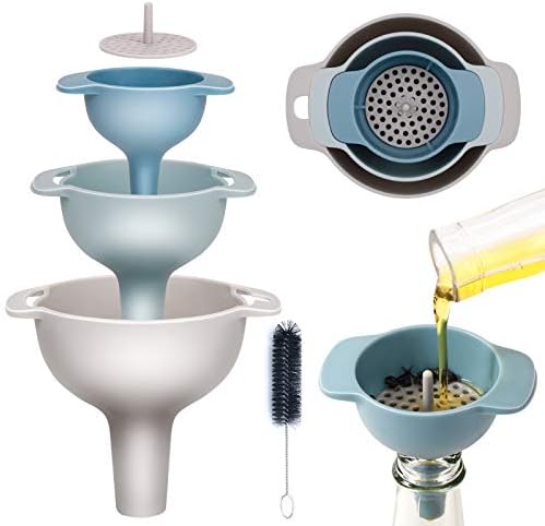 Funnel Set of 4, Kitchen Funnel with Bonus a Cleaning Brush, Small ...