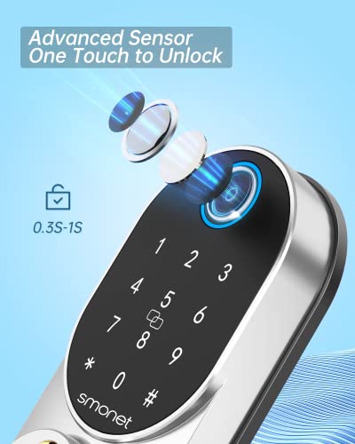 Door Locks with Keypads,SMONET Fingerprint Keyless Entry Smart Deadbolt ...