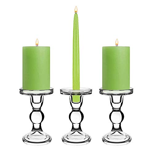 CYS EXCEL Glass Pillar & Taper Candle Holder (D-3.5" H-5.5")(3 PCS) | Multiple Size Choices ...