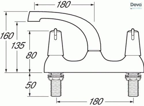 Deva DLT105 Lever Action Deck Mounted Sink Mixer Tap with Chrome Finish ...
