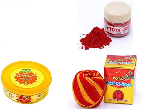 سعر Tota Combo of Kumkum Roli, Cow Ghee Wicks and Moli Kalawa for Pooja ...