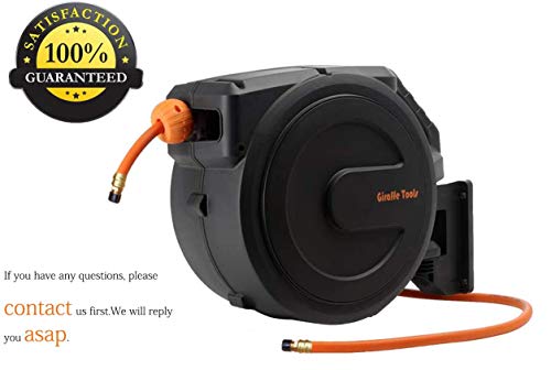 Giraffe Tools Retractable Air Hose Reel Enclosed with 3/8 in. x 50 ft Hybrid Hose, Lightweight ...