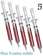 5 Double Value Novelty Blood Syringe Pens with Extra Refills. Double ...