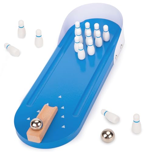 3 otters Mini Bowling Set, Wooden Tabletop Bowling Game Desk Toys ...