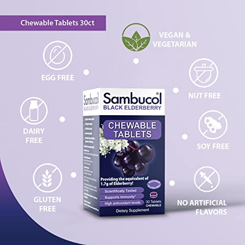 Sambucol Black Elderberry Chewable Tablets - Added Vitamin C, Chewable ...