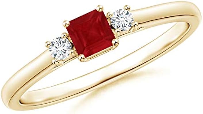 July Birthstone - Classic Square Natural Ruby and Diamond Three Stone ...
