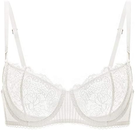 DOBREVA Women's Sexy Lace Push Up Plus Size Bra Sheer Balconette Underwire Unlined Ivory_Eyelash ...