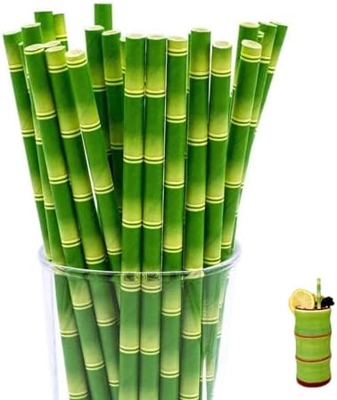 Green Bamboo Paper Straws, 7.75 inch, 200 Counts Disposable Paper ...