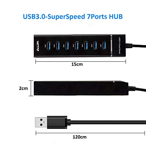 USB Hub 3.0, IVETTO 7 Port USB Hub Splitter with LED Light and 4ft Long ...