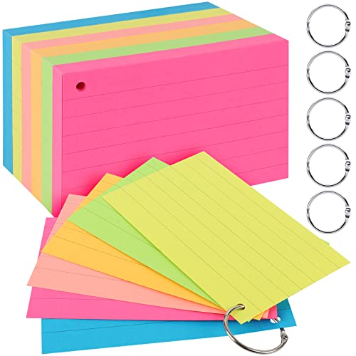 Index Cards 3x5 Inches, 300 Pcs Assorted Neon Color Ruled Index Cards ...