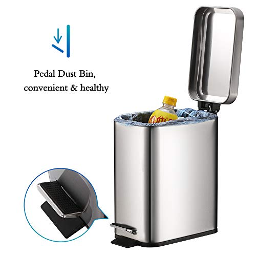 Smartbin 5L 1.3 Gal Stainless Steel Kitchen Trash Can Pedal Dust Bin ...