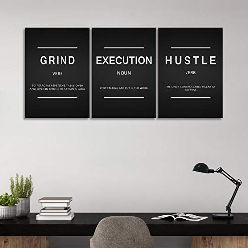 3 Pieces Grind Verb Hustle Verb Execution Noun Motivational Wall Art Canvas Print Office Decor ...
