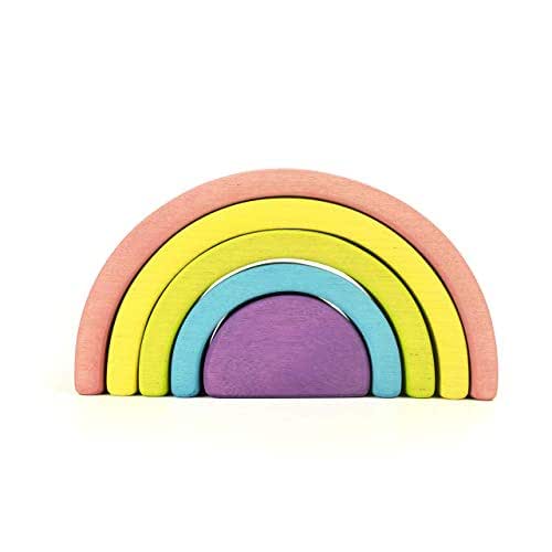 Amazon.com: Wooden Rainbow stacker toy Rainbow Pastel Wood puzzle ...