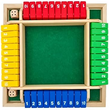 Wooden Shut The Box Dice Game,4 Sided Colourful Wooden Board Game(1-4 ...