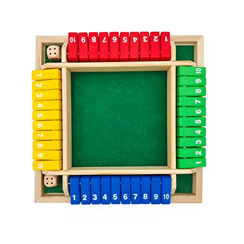 Wooden Shut The Box Dice Game,4 Sided Colourful Wooden Board Game(1-4 ...