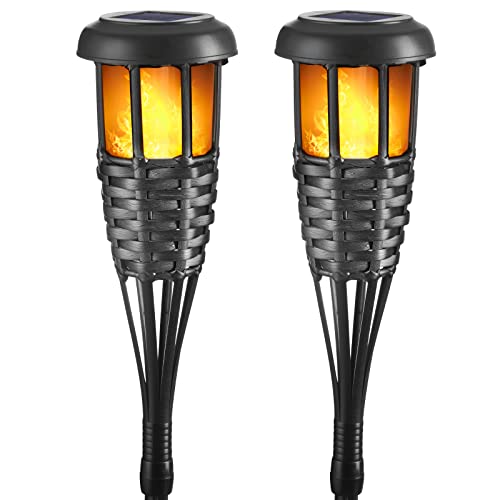 Solar Lights Outdoor Garden 2 Pack Solar Torches Lights with Flickering ...