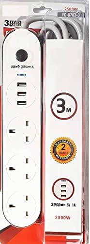 Power Extension Cord with 3 Power Plugs and 3 USB Outlets, 3 Way Power ...