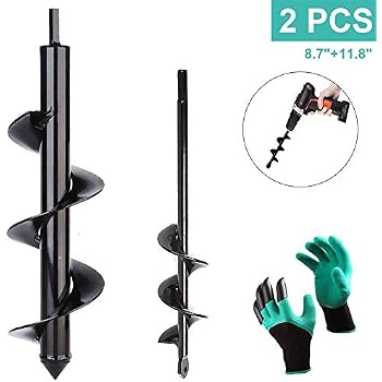 Amazon.com: Dirt Auger Drill Bit Set Attachment, 2 PCS Garden Spiral ...