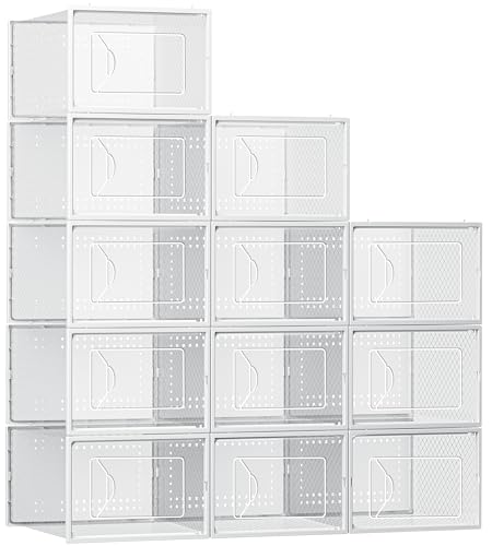 Foluck Shoe Storage Box, 12 Pack Clear Plastic Stackable Shoe Organizer ...