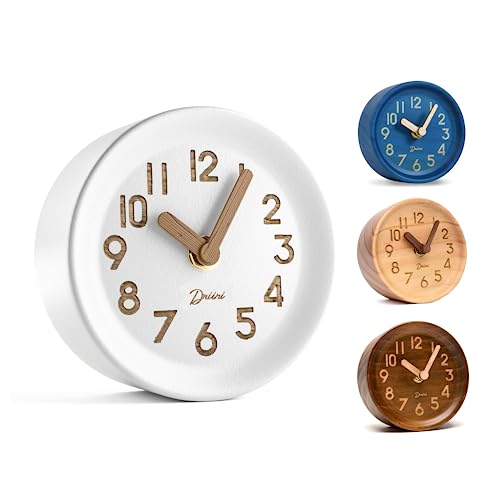 Driini Wooden Analog Desktop Clock – 4.3 in. Decorative Pinewood Clock ...