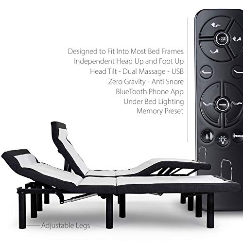 Blissful Nights Split King e5 Adjustable Bed Frame with Head Tilt, Massage, Anti-Snore, Zero ...