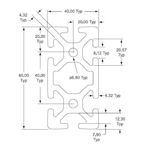 80/20 Inc 40mm x 80mm T-Slot Aluminum 40 Series 40-4080-Black x 1830mm ...