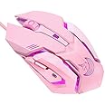 Pink Gaming Mouse Silent Click, LED Backlit Optical Game Mice Ergonomic ...