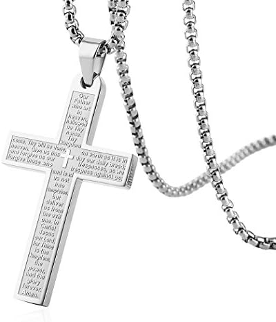 HZMAN Stainless Steel Mens Womens Cross Necklace Lord's Prayer Pendant, 3 Colors Available ...