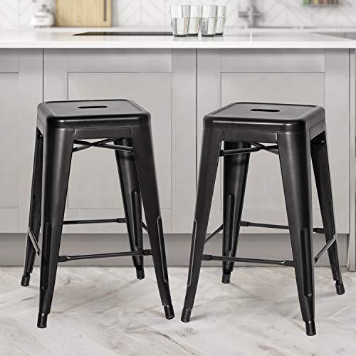 JUMMICO Metal Bar Stool 24 Inches Indoor Outdoor Industrial Barstools ...