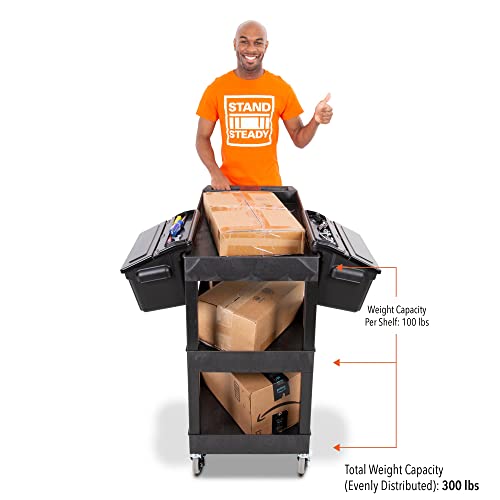 Original Tubstr 3 Shelf Utility Cart with 2 Attachable Storage Bins ...