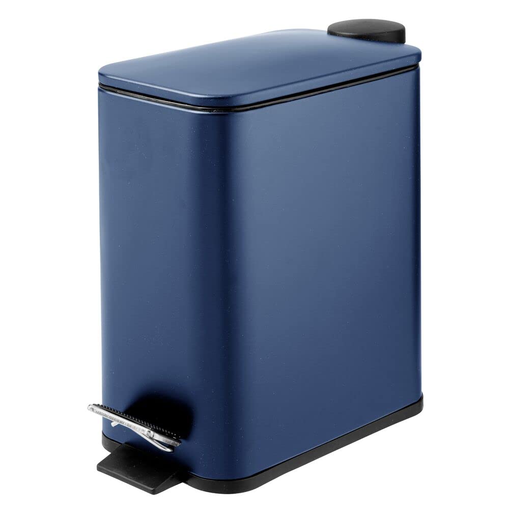 mDesign Rectangular Pedal Bin – 5 L Metal Waste Bin with Pedal, Lid and ...