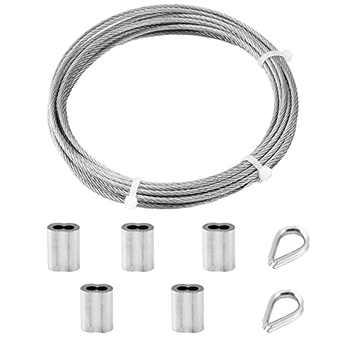 TooTaci 1/8" Stainless Steel Wire Rope Kit,20ft/6M Heavy Duty Steel Aircraft Cable with 1/8 ...